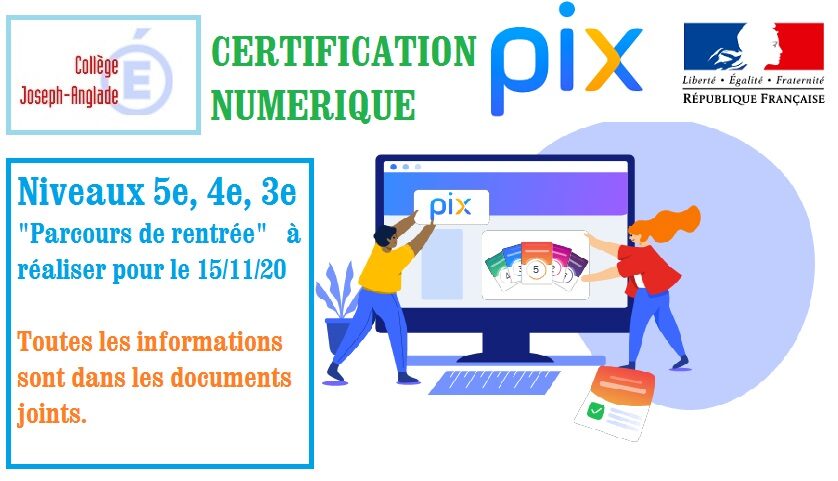 Certification numérique PIX - Actualités - COLLEGE JOSEPH ANGLADE